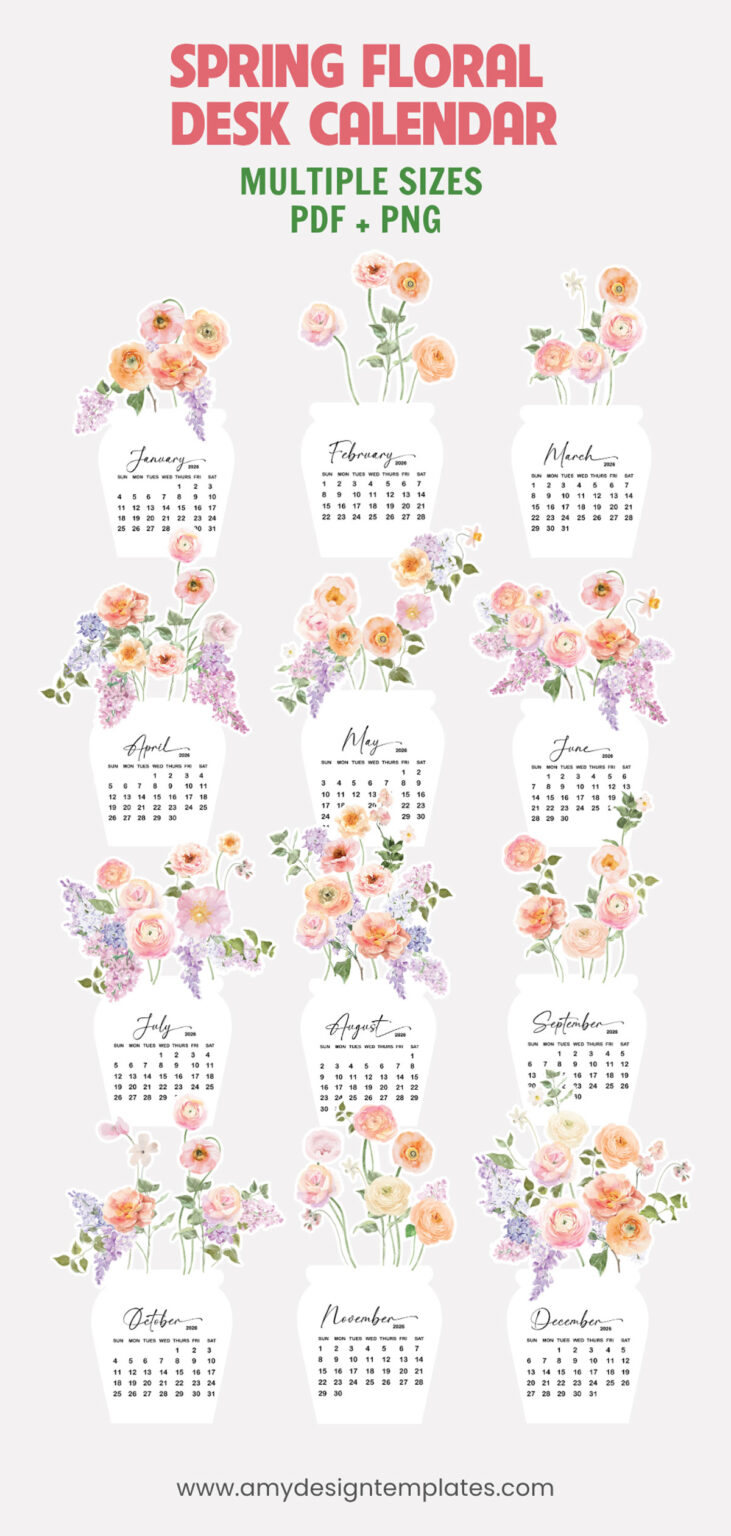 Free Printable 2026 Floral Desk Calendar Download: Peach & Purple ...