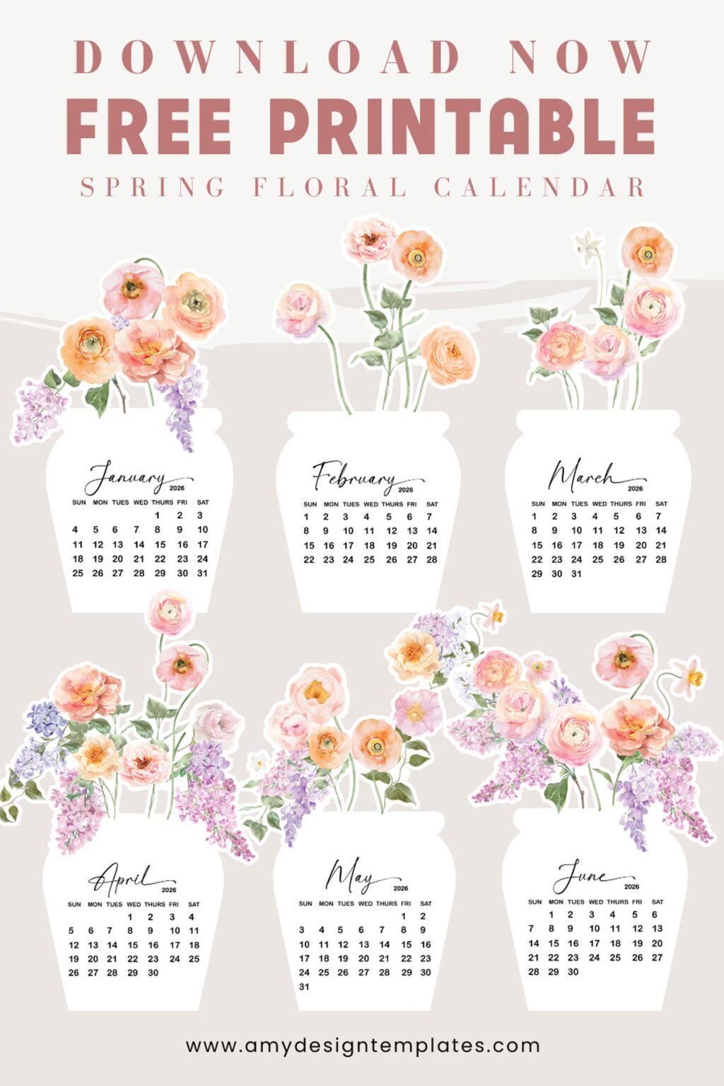 Free Printable 2026 Floral Desk Calendar Download: Peach & Purple ...