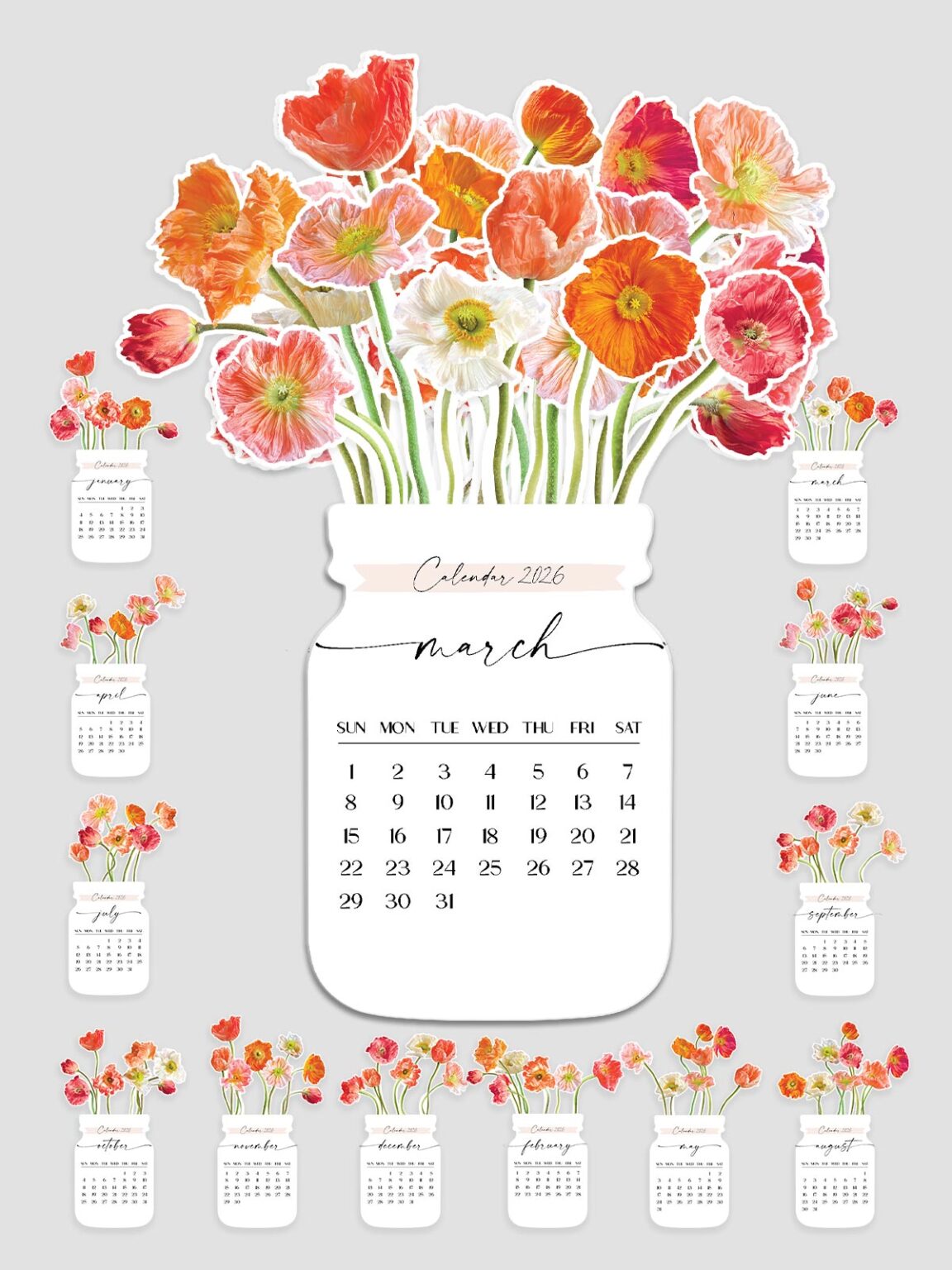 Printable Poppy Flowers Desk Calendar 2027 2028 (SVG, PNG, PDF ...