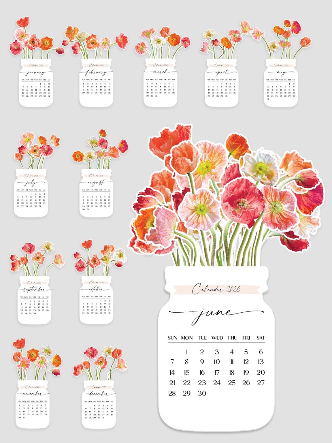 Printable Poppy Flowers Desk Calendar 2027 2028 (SVG, PNG, PDF ...