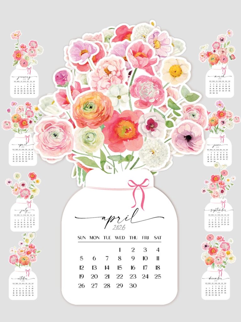 Bloom Flowers Pot 2026 Desk Calendar | Watercolor Printable Monthly ...