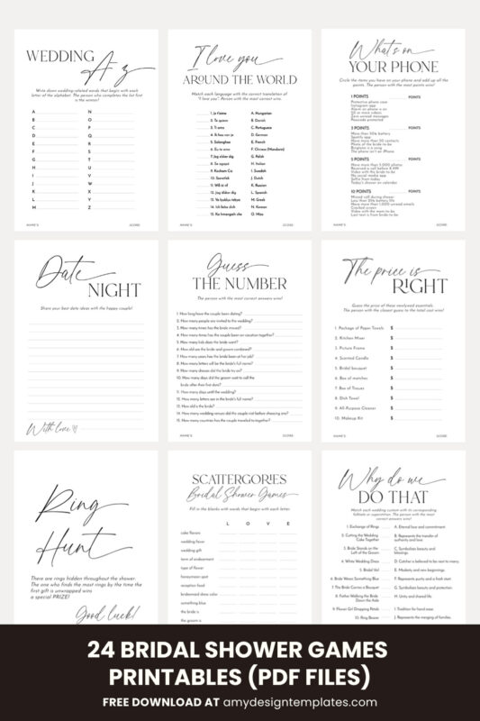 24+ Free Printable Bridal Shower Games Templates | Amy Design