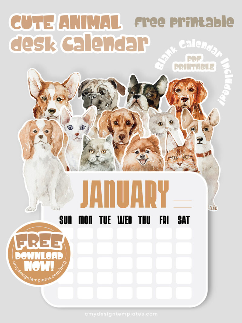 Free Printable Animal Blank Calendar Planner: The Cutest Monthly ...