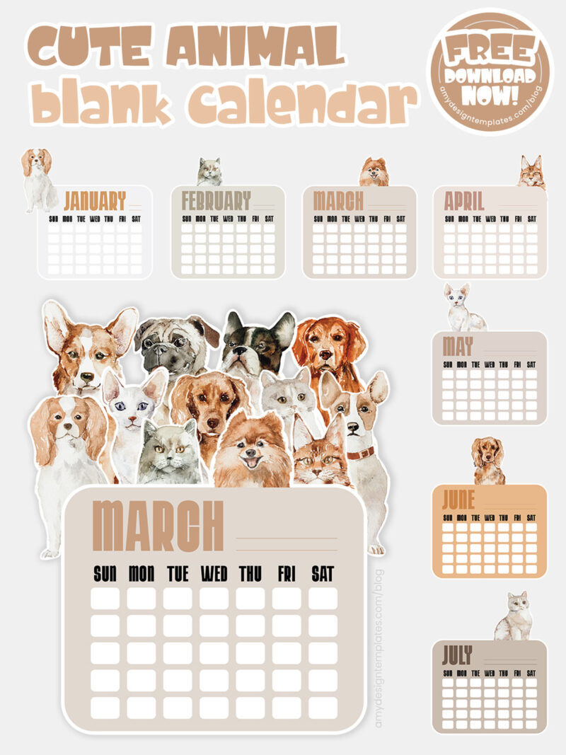 Free Printable Animal Blank Calendar Planner: The Cutest Monthly ...