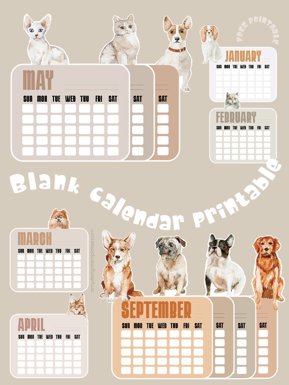 Free Printable Animal Blank Calendar Planner: The Cutest Monthly ...