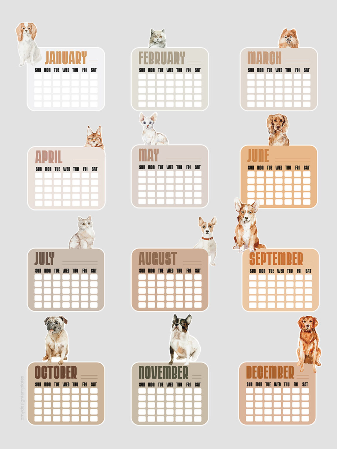 Free Printable Animal Blank Calendar Planner: The Cutest Monthly ...