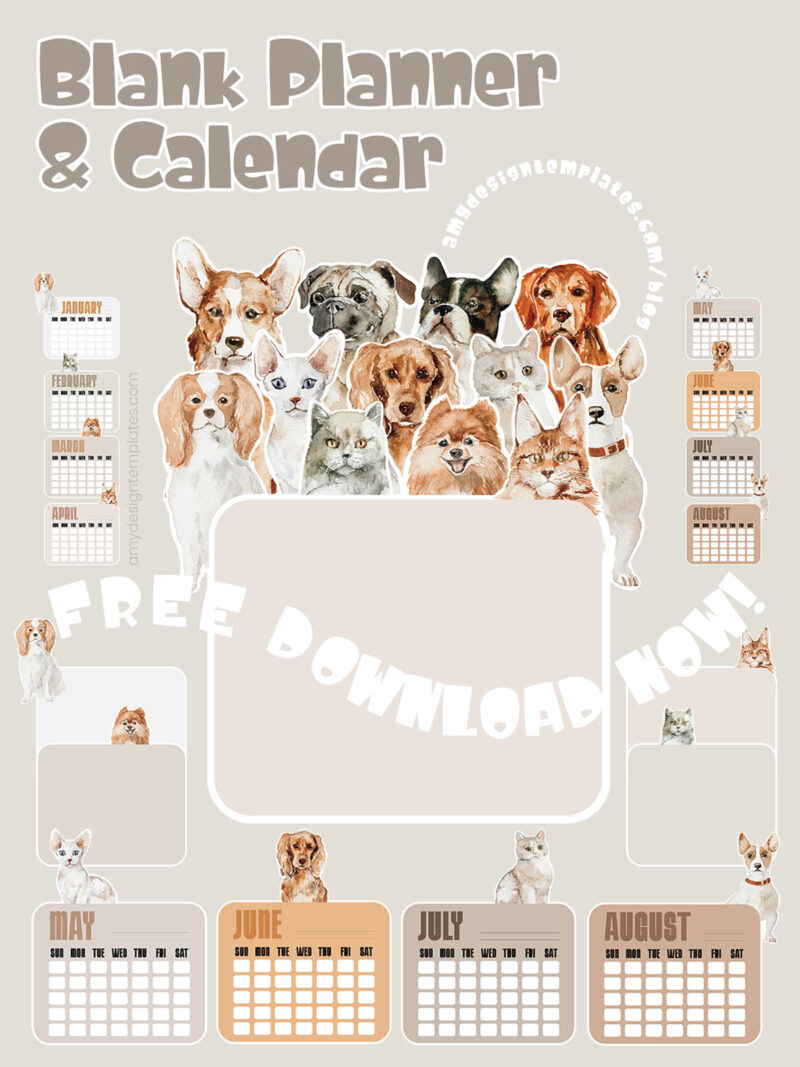 Free Printable Animal Blank Calendar Planner: The Cutest Monthly ...