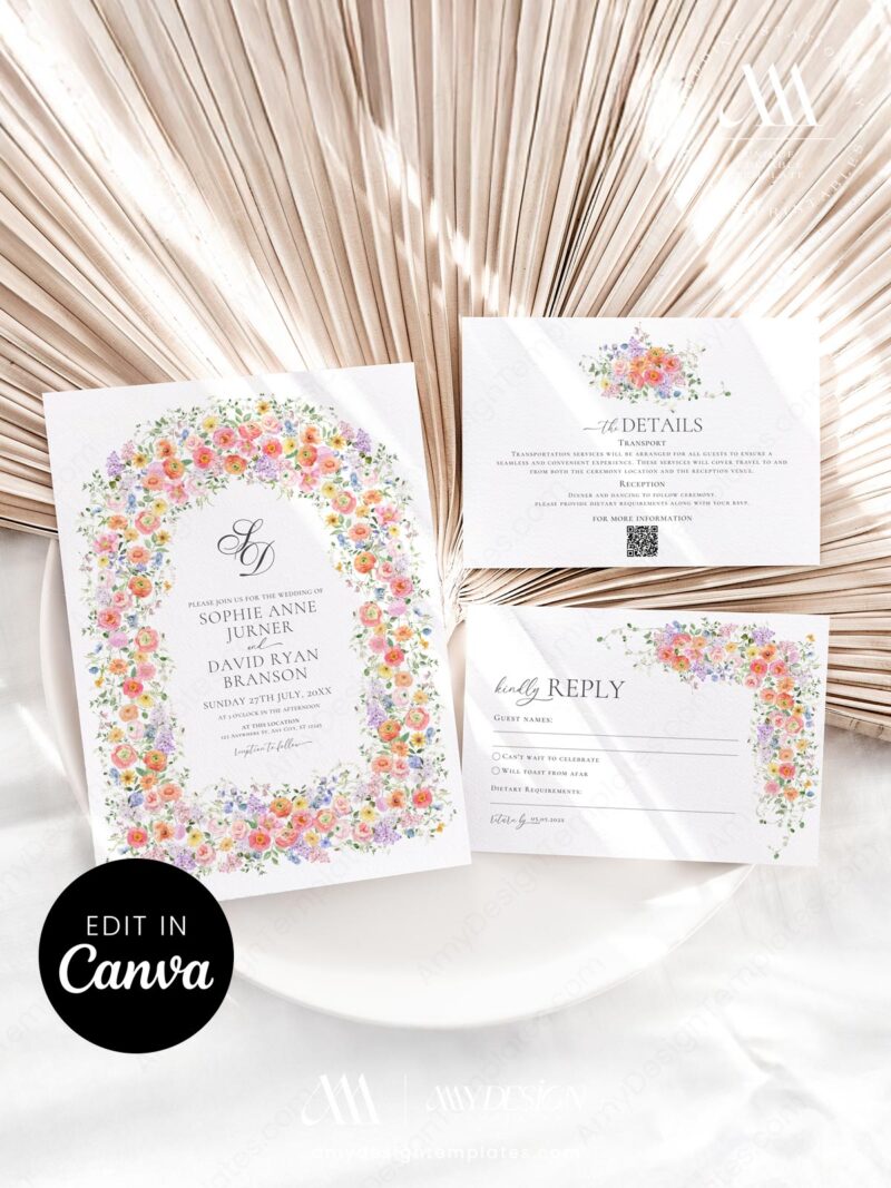 Colorful Wildflower Wedding Invitation Set Template | Floral Spring ...